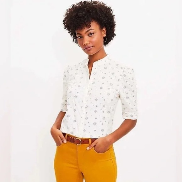 LOFT | Tops | Geo Puff Sleeve Blouse | Poshmark